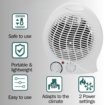 2 in 1 Fan Heater 2KW 2000W Small Portable Electric Hot Warm Air ...