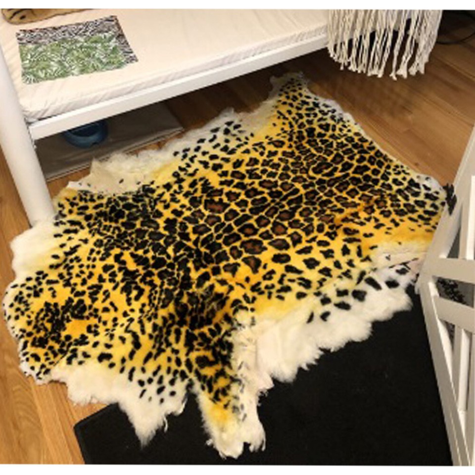 Tiger Leopard Print Genuine Sheepskin Rugs Luxury Leather Soft Carpet ...