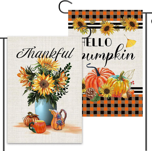 Happy Fall Garden Flags - Sunflower Vase and Buffalo Plaid Design ...