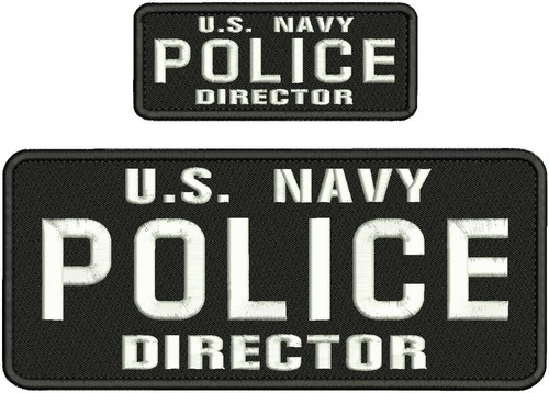 US NAVY POLICE DIRECTOR EMB PATCHES 4X10 & 2X5 HOOK ON BACK WHITE ON ...