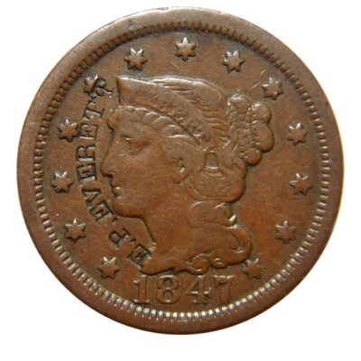 Large cent/penny 1847, 1852 matching counterstamp Everett | eBay