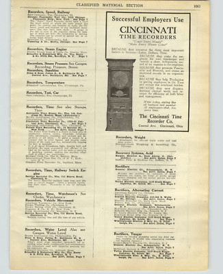 1921 PAPER AD Cincinnati Time Recorder Co Time Clock Card Punch ...