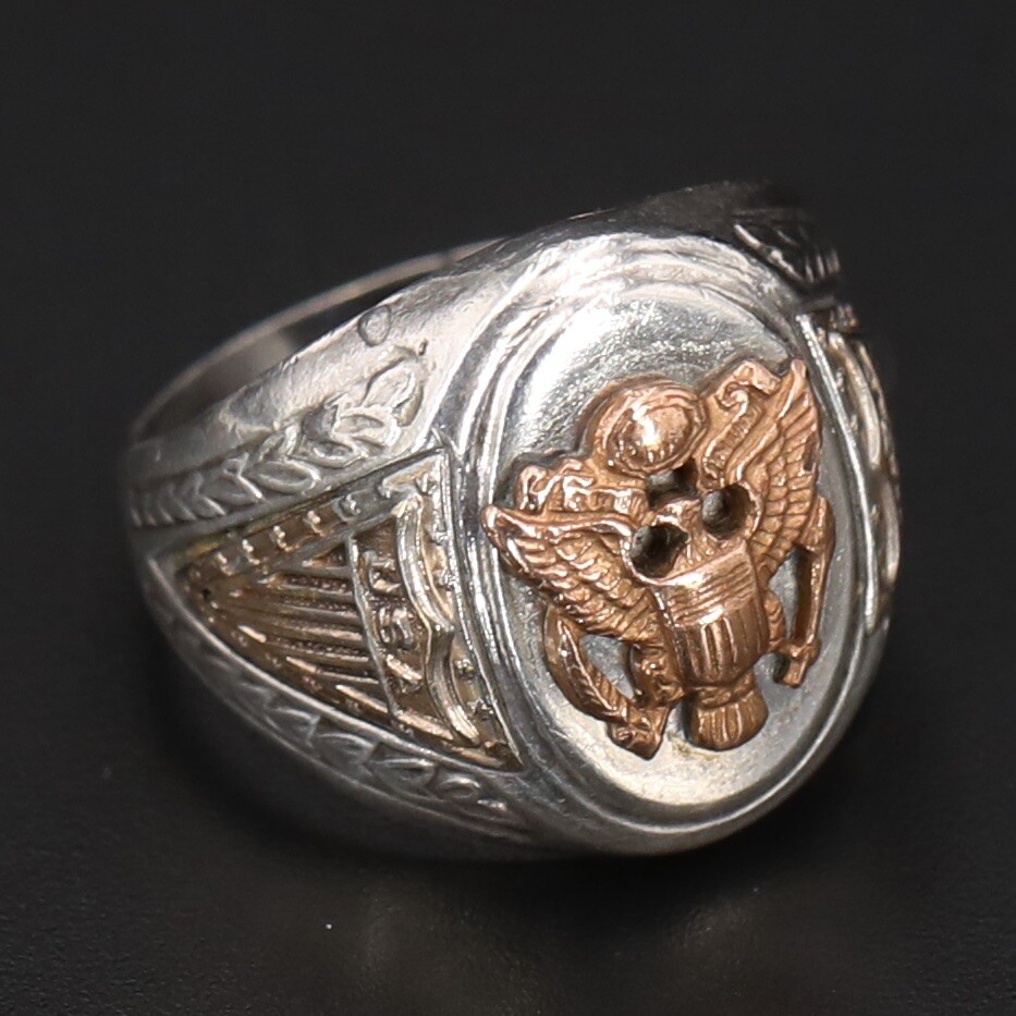 VTG Sterling Silver - WWII Era Two-Tone US Army Military Men's Ring ...