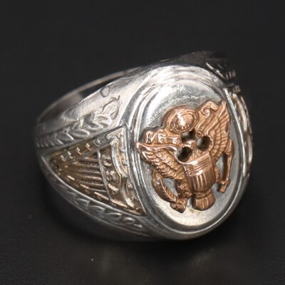 VTG Sterling Silver - WWII Era Two-Tone US Army Military Men's Ring ...