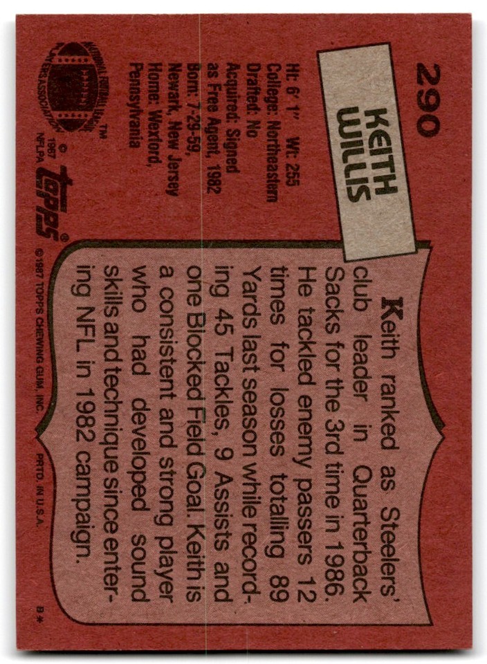 1987 Topps Keith Willis Football Card #290 | eBay