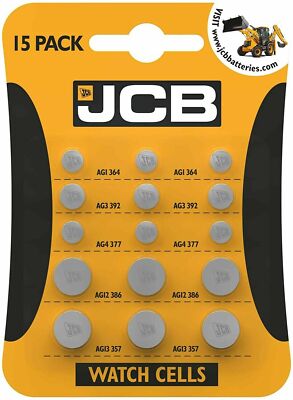 15x JCB Universal Watch Cell Batteries Popular Size 364 392 377 386 357 ...