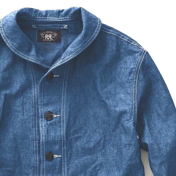 POLO RALPH LAUREN RRL INDIGO COTTON LINEN SHAWL MILITARY CHORE JACKET ...