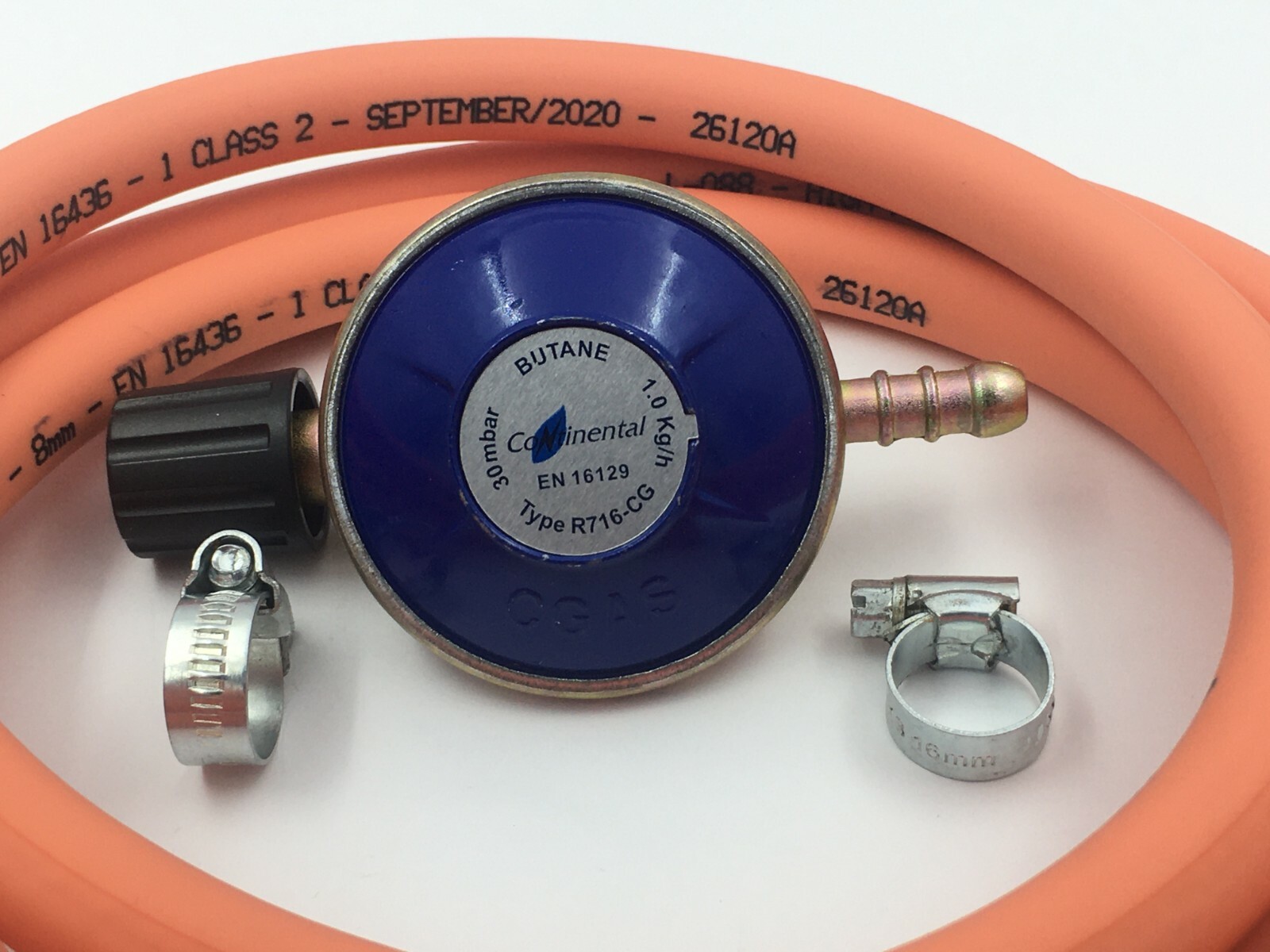 LPG BUTANE Regulator & 1 Metre Hose & 2 Clips - Camping Gaz Style Inlet ...