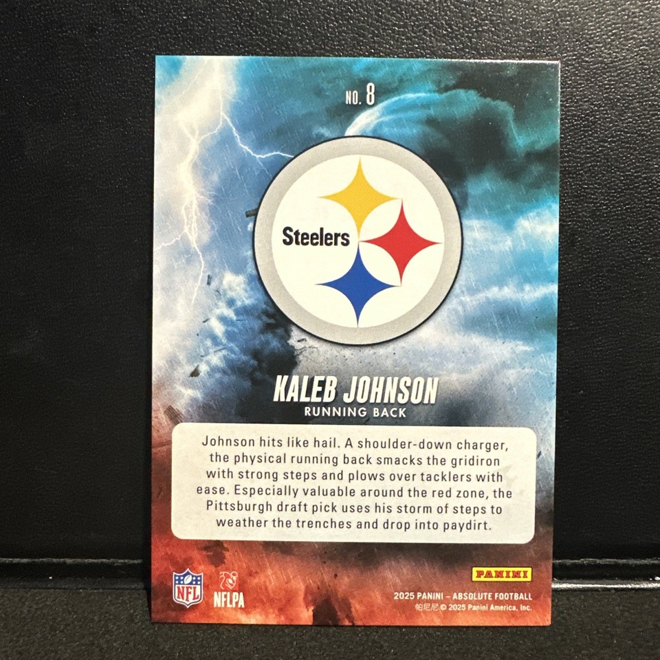 💥2025 Panini Absolute Kaleb Johnson By Storm Rookie RC #8 Pittsburgh ...