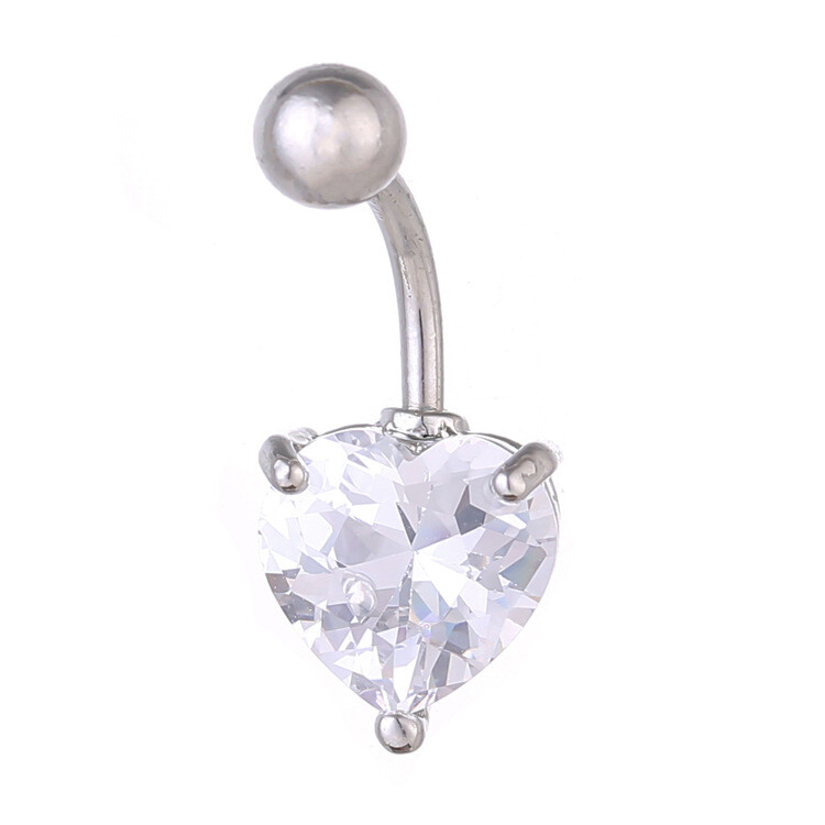 Heart CZ Belly Button Bar Barbell Drop Dangle Body Piercing Navel Ring ...