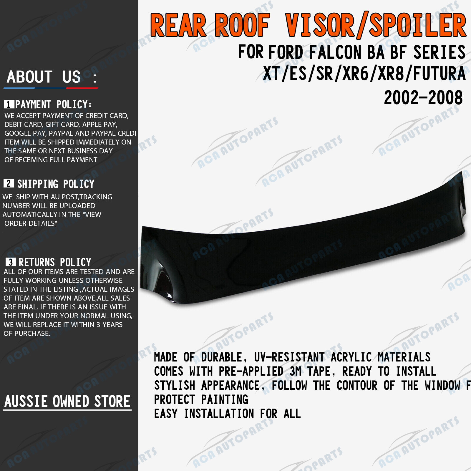 REAR ROOF SPOILER FOR FORD FALCON BA BF XT/XR6/XR8 SEDAN SPOILER SUN ...