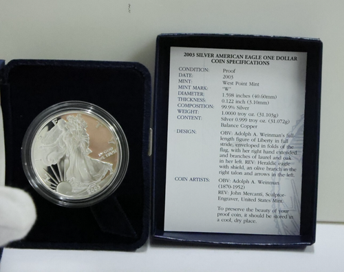2003 W SILVER AMERICAN EAGLE PROOF US Mint Box One Ounce .999 FINE Box/COA. | eBay