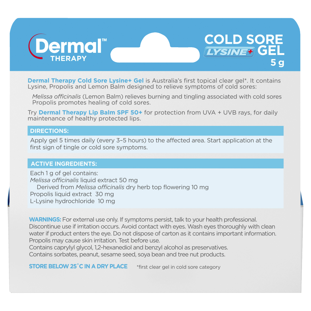 Dermal Therapy Cold Sore Lysine+ Gel 5g Triple Action Relief | eBay ...