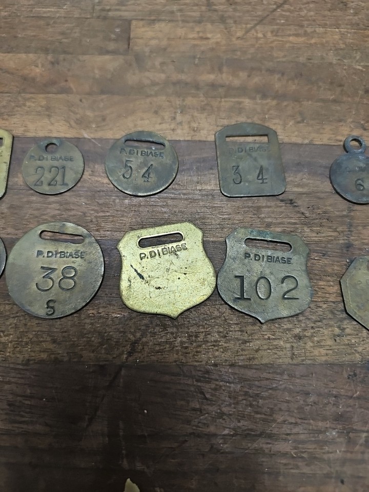 K203- 10 Antique P. DIBIASE COAL MINE (PA) MINERS BRASS Employee Tag ...