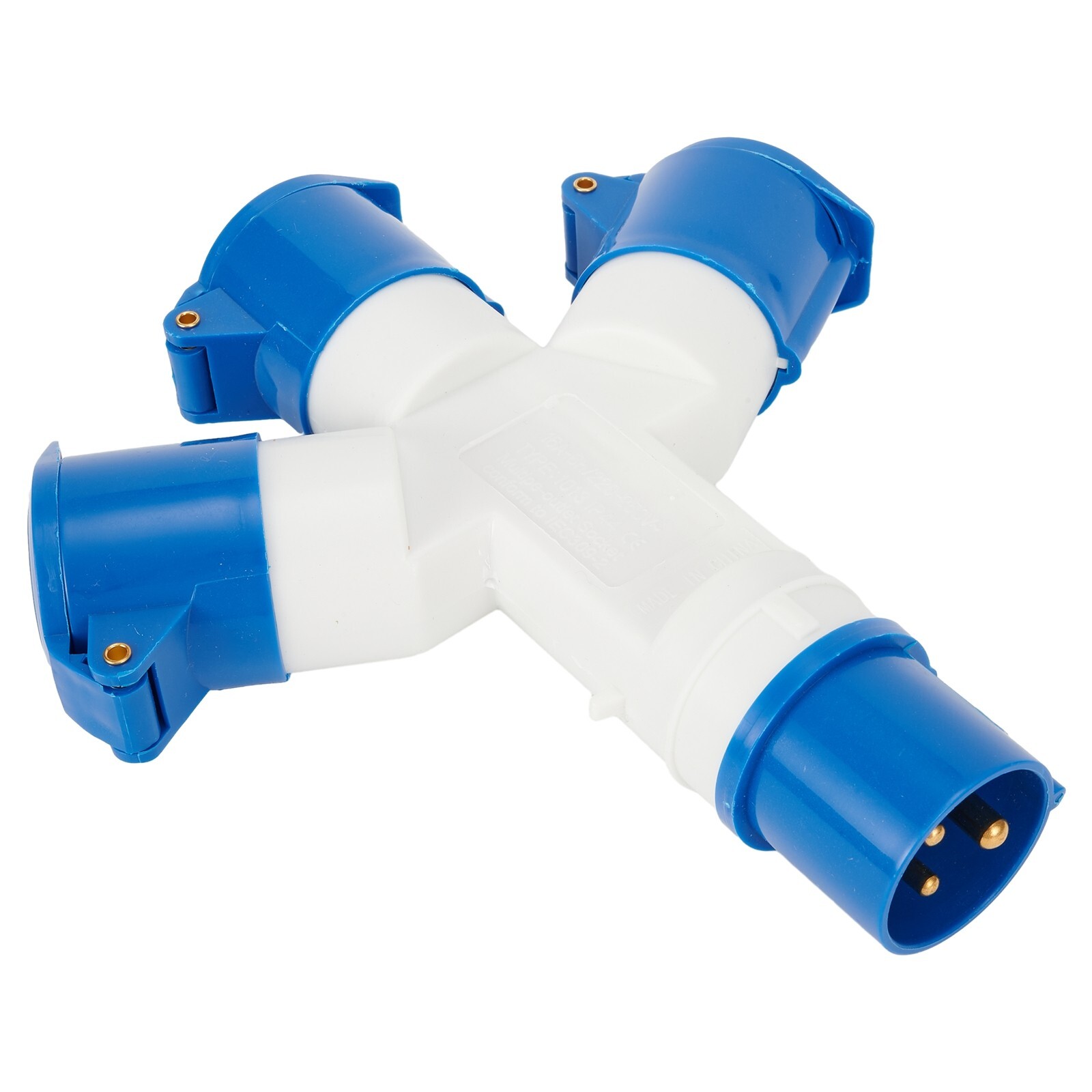 3Pin Blue Industrial Plug Adapter 240V 16A 3 Way Splitter for Power ...