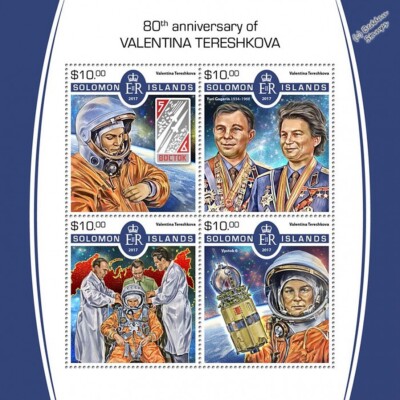 VALENTINA TERESHKOVA Cosmonaut Astronaut Space Stamp Sheet 2017 Solomon ...