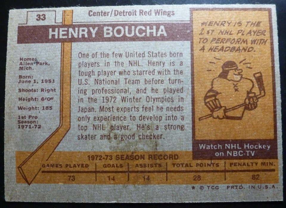 1973-74 Topps Hockey Henry Boucha #33, Detroit Red Wings EX/NM | eBay