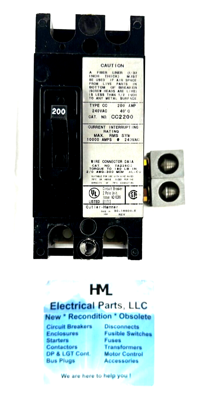 Cutler-Hammer CC2200 200A 240VAC 2 Pole Circuit Breaker - Black for ...