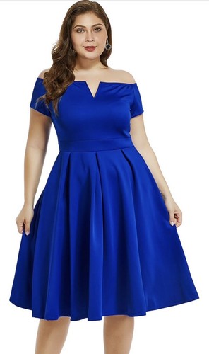 Women’s 3XL Plus Size Party Midi Swing Dress (Blue) | eBay