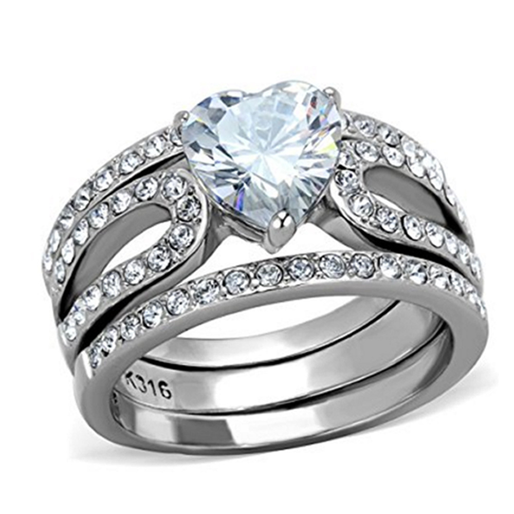 His & Hers Heart Shaped Stainless Steel Engagement Wedding Promise Ring ...