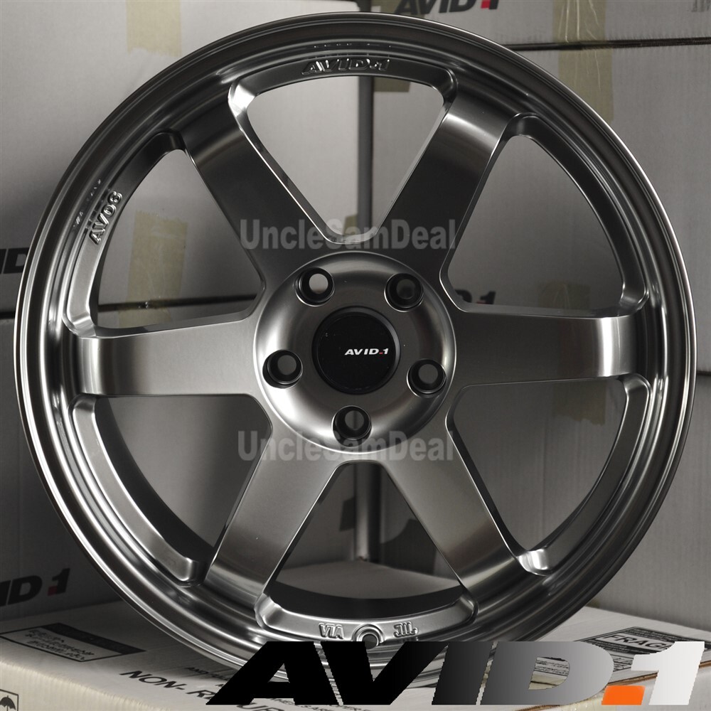 18x9.5 5x100 +38 OFFSET AVID.1 AV-06 HYPER BLACK 6 SPOKES SPORT WHEELS ...