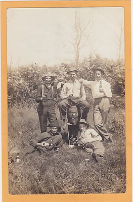 Real Photo Postcard RPPC - Men Outdoors w/ Beer and Keg - Male ...