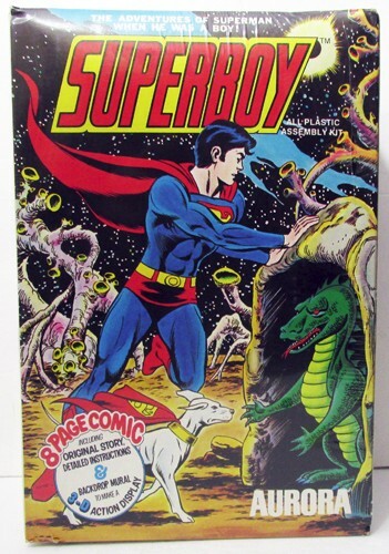 1974 AURORA SUPERBOY PLASTIC MODEL KIT, COMIC BOOK & 3-D BACKDROP MURAL ...