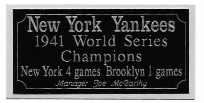 1941 New York Yankees World Series Champions engraving, nameplate | eBay