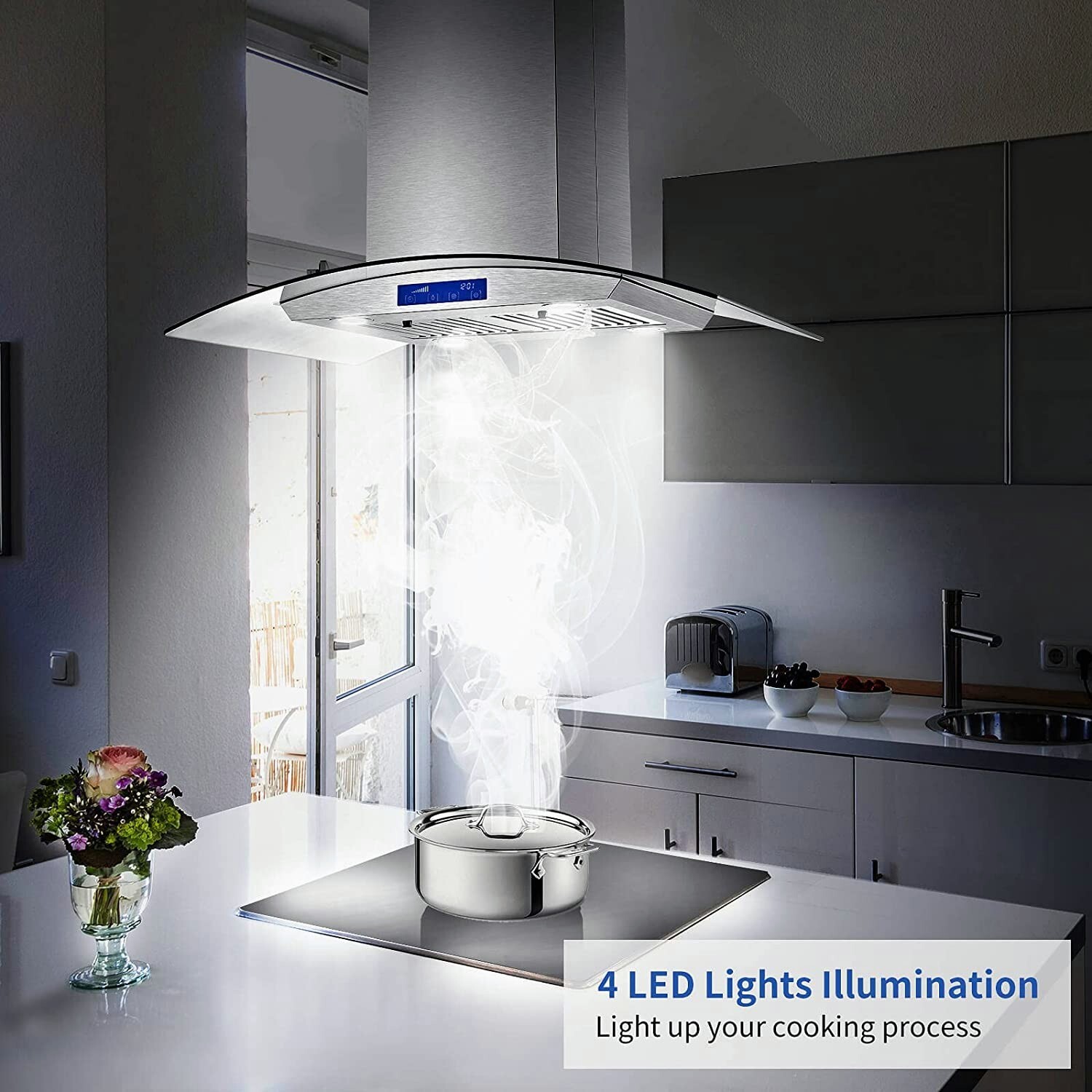 Island Mounted Range Hood 30 inch Kitchen Cooker Hood 900 CFM Tempered ...