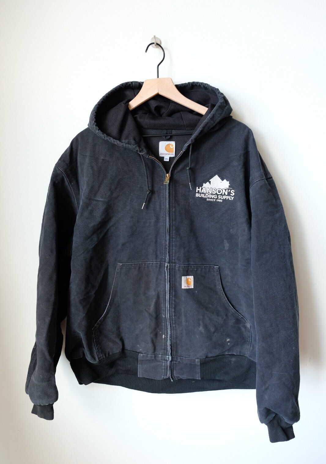 USA MADE Carhartt J131 BLK Thermal Lined Active Jac Hood Duck Work Wear ...