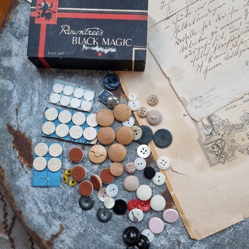 Vintage Chocolate box with old buttons Turned Wooden Buttons Fabric ...