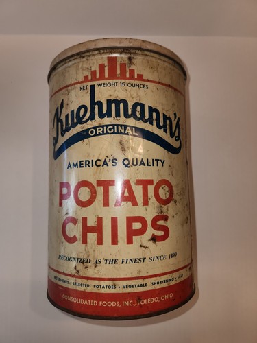 Vintage Large 11.5" TALL Kuehmann's ORIGINAL Potato Chip Tin Toledo ...