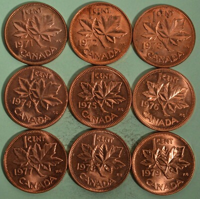 1971-1979 Penny Set - ^^RED^^ A/U to UNC ~~9 coins~~ Excellent starter ...