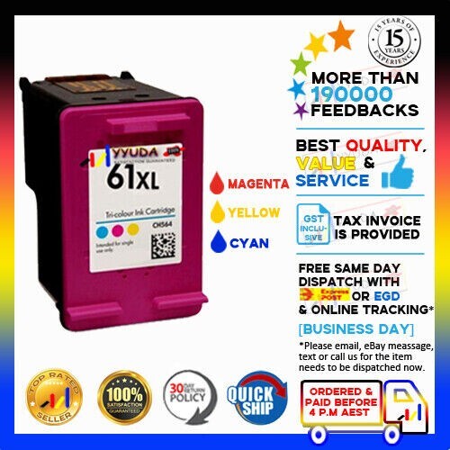 2x NoN-OEM Ink 61 XL Black and Colour for HP Deskjet 1050/2050/3050 ...