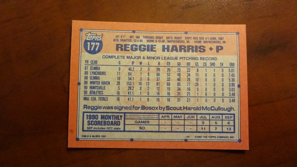 1991 TOPPS # 177 REGGIE HARRIS BASEBALL CARD | eBay