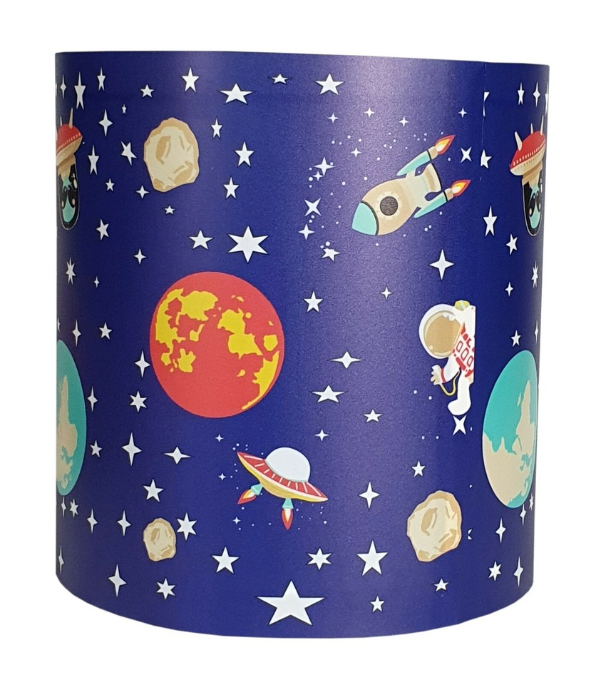 SPACE LIGHT SHADE CEILING ALIEN UFO ASTRONAUT STARS PLANETS BLUE WHITE ...