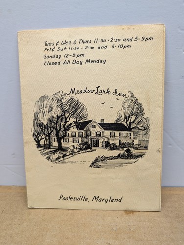 Vintage Meadow Lark Inn Menu Poolesville Maryland | eBay
