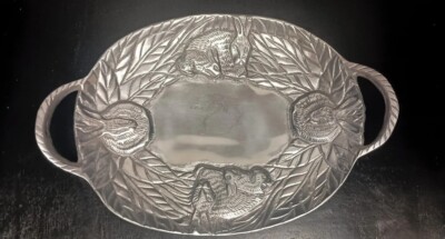 Vintage Solid Cast Pewter Bunny Rabbit Oval Tray With Handles | eBay
