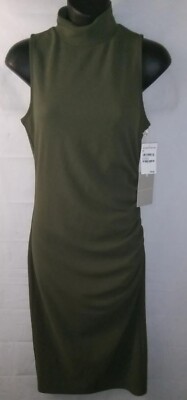 NWT Chelsea 28 XS Mock Neck Midi Sheath Dress - Olive Sarma $79 | eBay