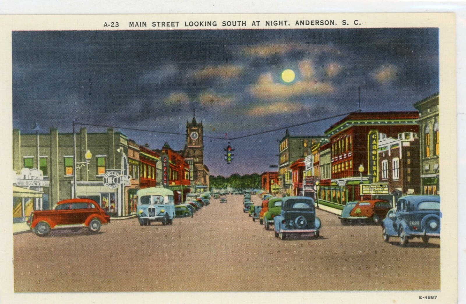ANDERSON SOUTH CAROLINA SC "MAIN STREET SOUTH AT NIGHT"UNUSED LINEN ...
