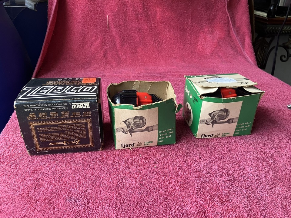 Vintage Fishing Reel Lot; Zebco 600, & Fjord #7 (2) w/ Boxes ...
