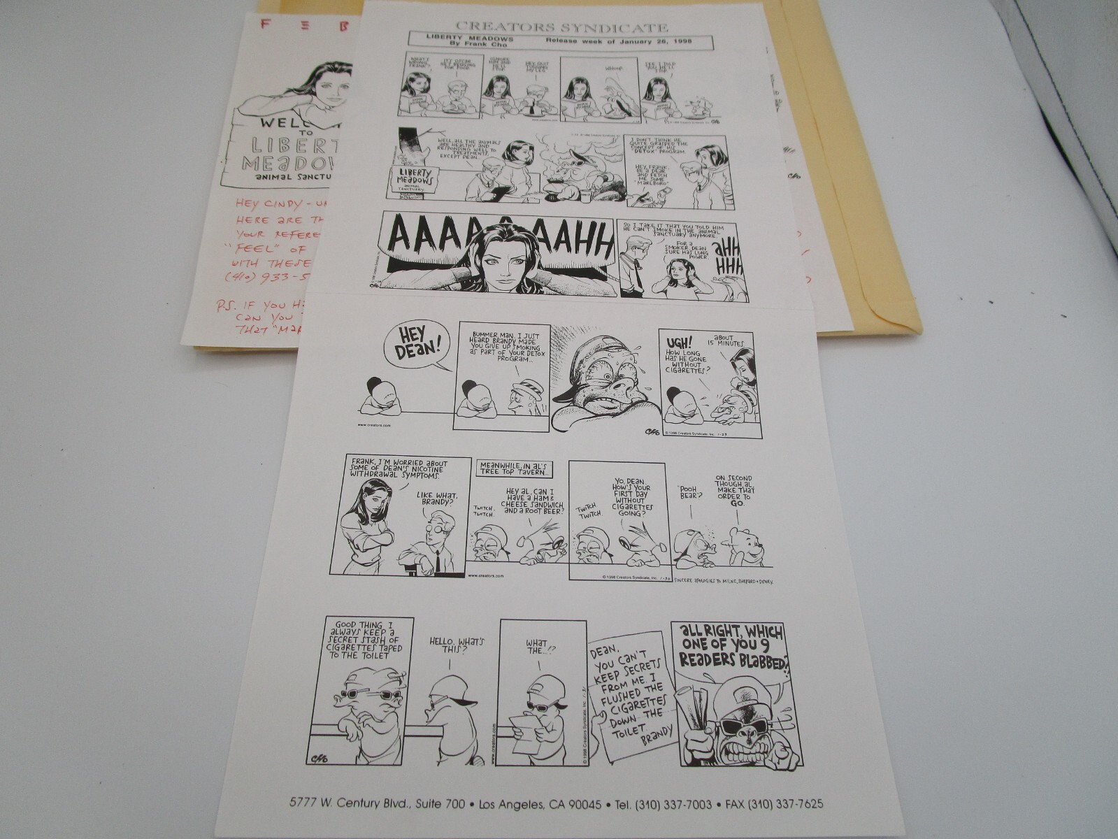 Frank Cho Addressed Envelope to Marc Crisafulli with contents Liberty ...