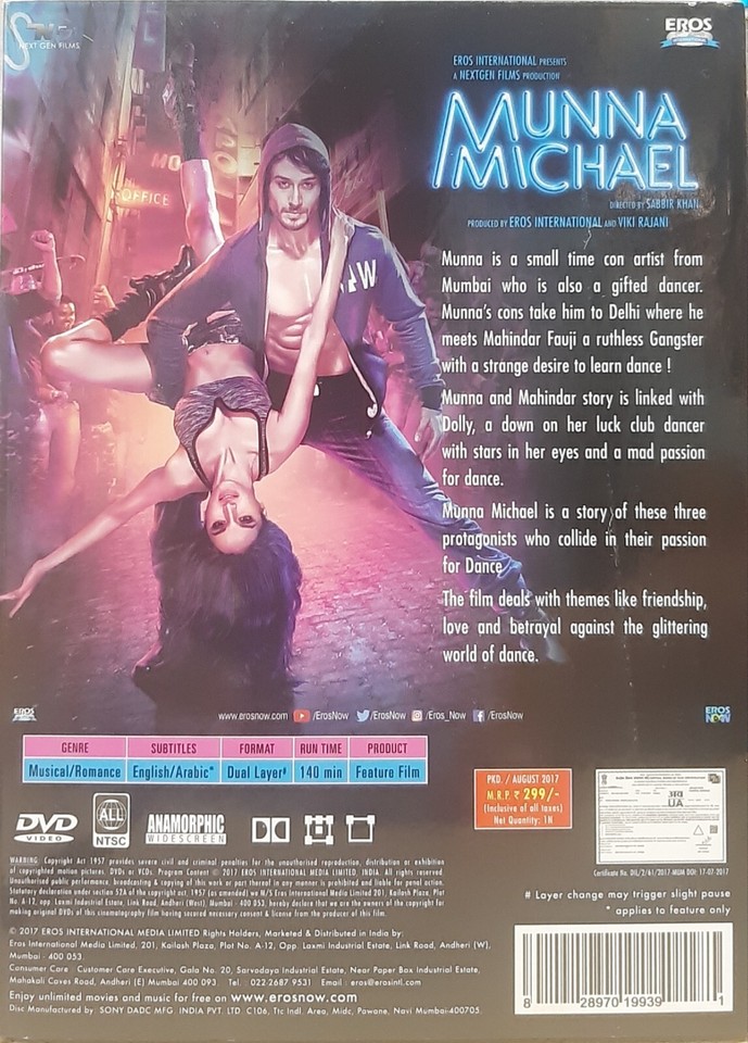 Munna Michael - Tiger Shroff - Bollywood Hindi Movie DVD With Slipcover | eBay