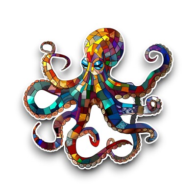 Octopus Sea Animal Stained Glass Design Opaque Vinyl Sticker Decal ...