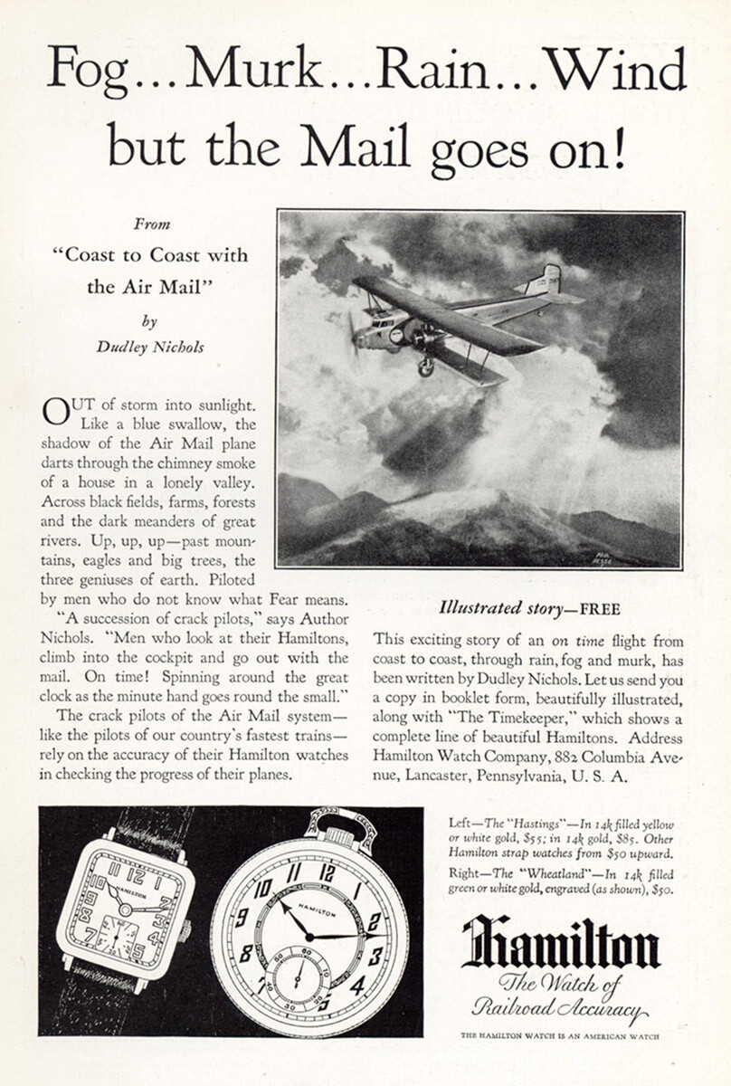 1929 Hamilton Watch: Fog Murk Rain Wind But the Mail Goes On Vintage ...
