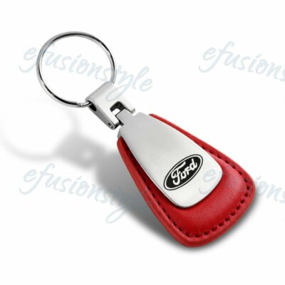 For Ford Red Tear Drop Authentic Leather Key Fob Keyring Keychain ...