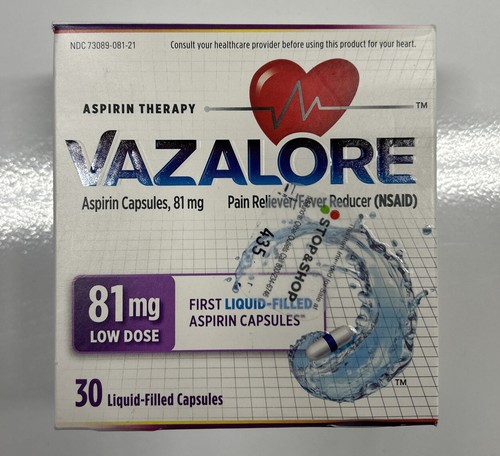 New Vazalore Aspirin & NSAID Therapy: 81 mg Low Dose. 30 Caps. Liquid ...