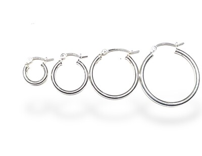 Small 2mm Tube Sterling Silver Hoop Earrings 10mm 15mm 20mm 25mm Pair ...