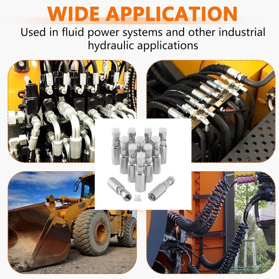 12x 1/4" Hydraulic Hose Fittings 1/4"x1/4" JIC 37° Female & Protection ...