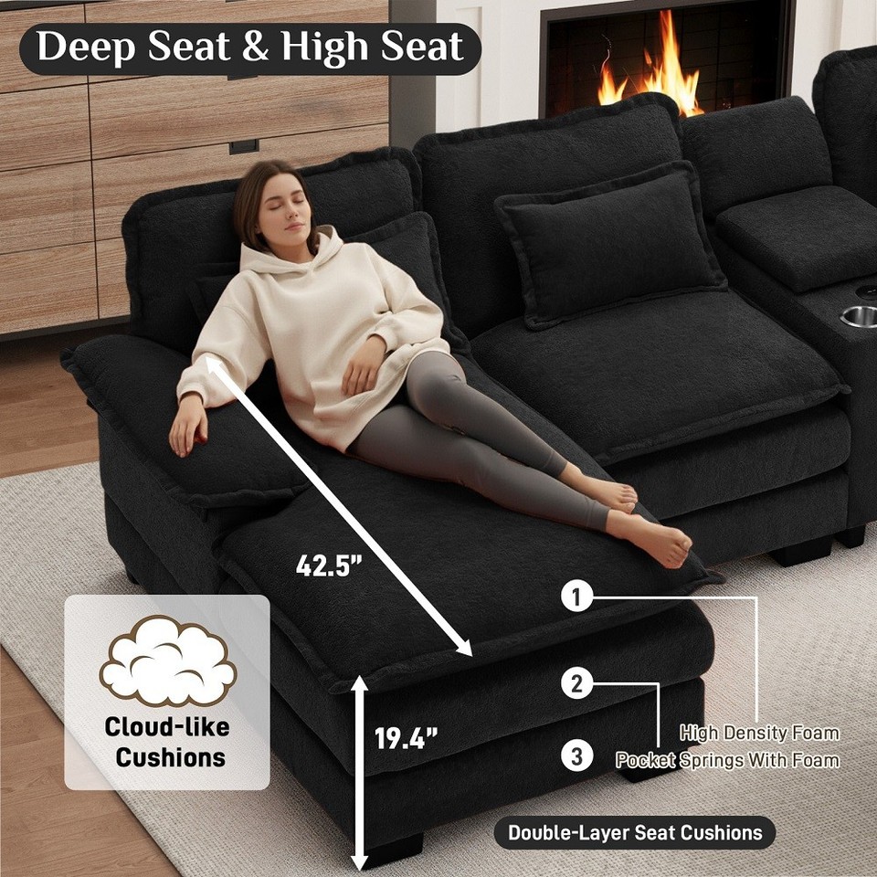 Modern 124" U-Shaped Oversized Sectional Sofa Couch w/Central Console ...